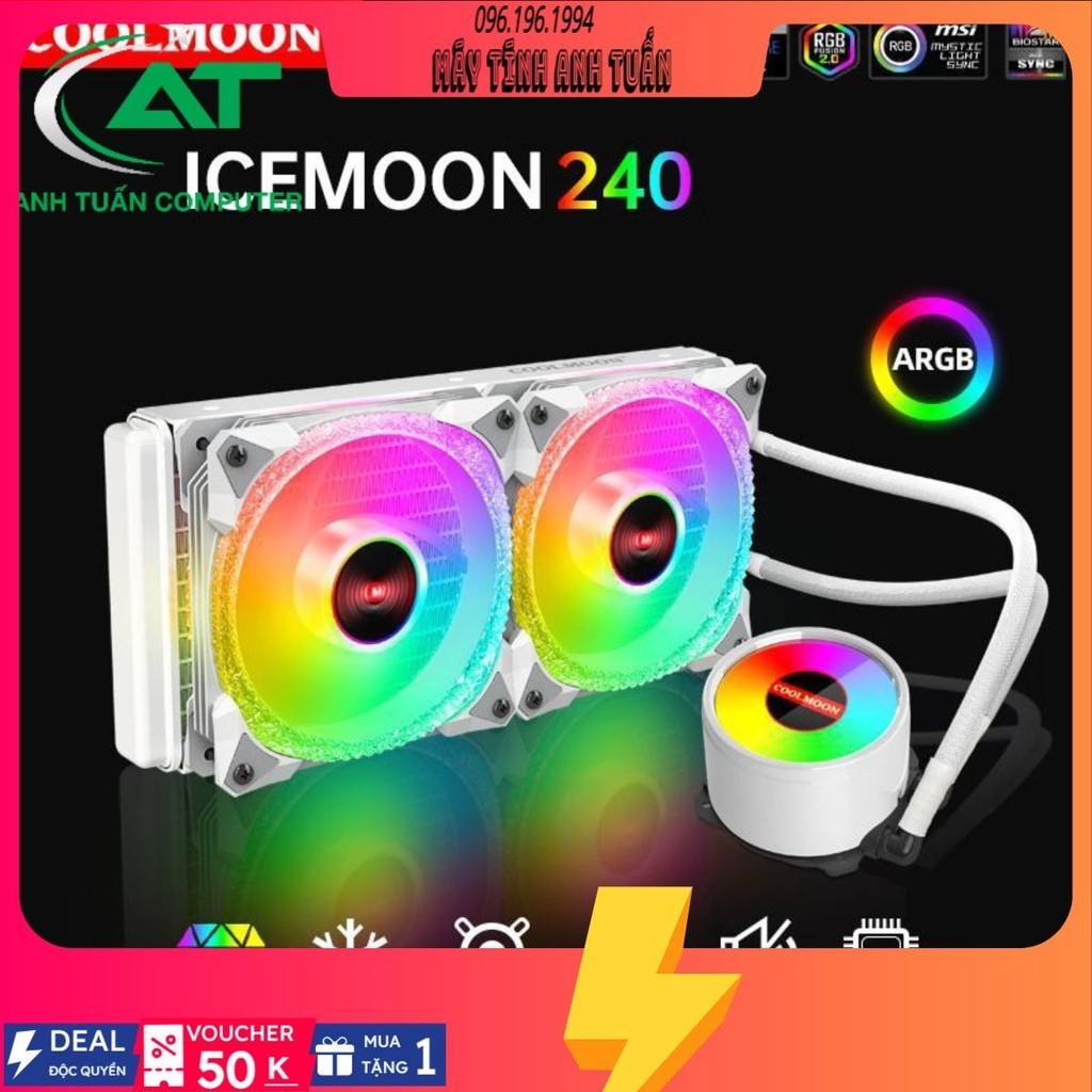 Tản Nhiệt Nước All in One Coolmoon ICEMOON 240 Màu Trắng - Led Argb Tự Động Đổi Màu / Đồng Bộ ...