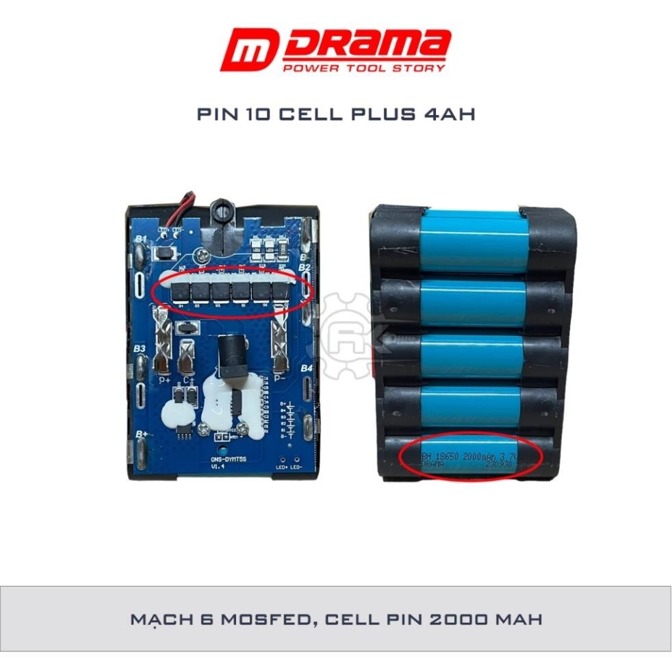 Pin DRAMA Plus 10 cell, 15 cell, 20 cell Mạch 6 mosfed, Cell pin ...