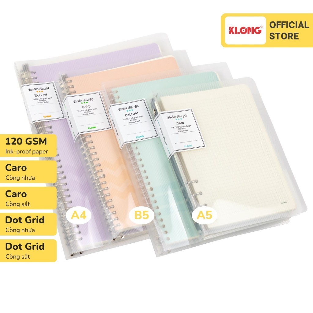 Sổ còng KLONG 120GSM Caro Dot Grid A5 B5 A4 ; | Shopee Việt Nam