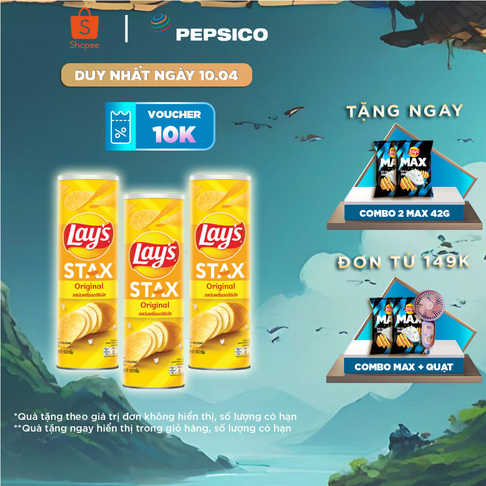 Combo 3 lon Snack Khoai Tây Miếng Lay's Stax Vị Tự Nhiên (3 x 100g/lon ...
