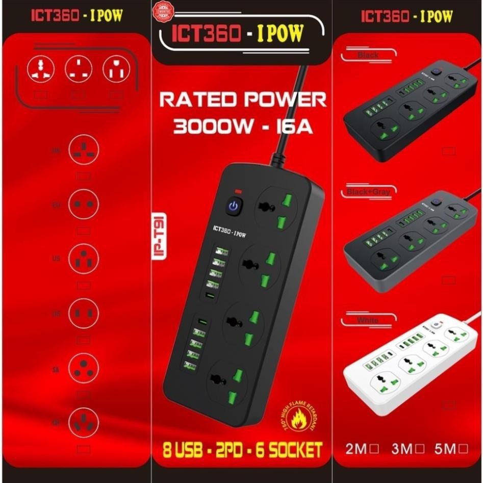 Ổ điện thông minh ICT360-IPOW IP-T91 8 Cổng usb, 4 Cổng AC, 2 Cổng PD- BẢO HÀNH LỖI 1 ĐỔI 1 ...