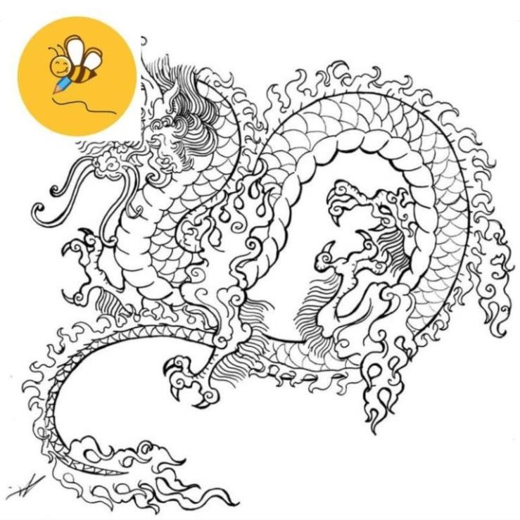 Rồng Dragon - Set 20 Tờ Tranh Tô Màu A4 A5 Dành Cho Màu Sáp, Màu Chì ...
