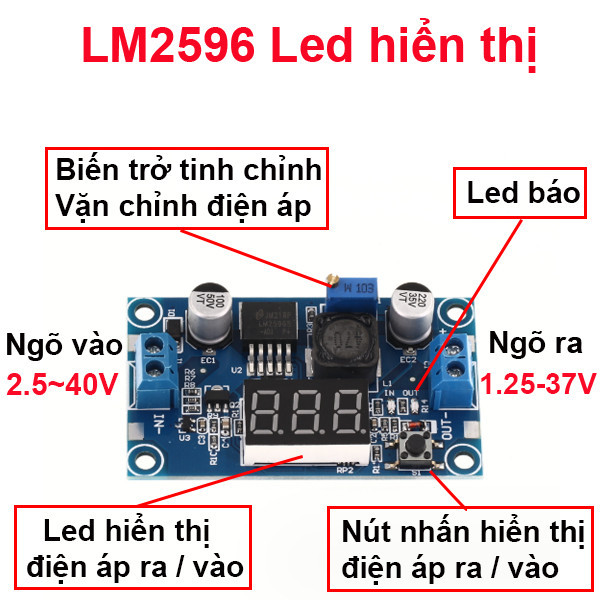 Mạch nguồn giảm áp, hạ áp LM2596S , LM2596 có led hiển thị điện áp ...