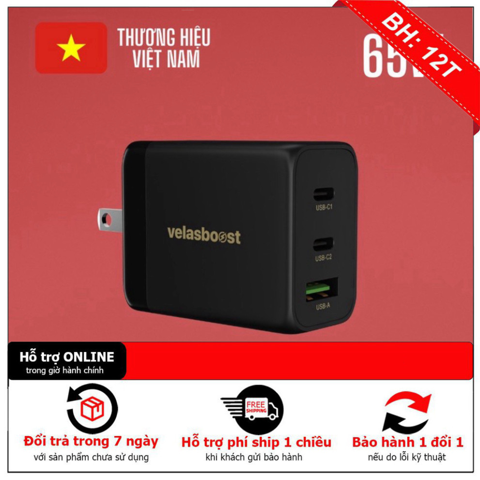 {loại 1} Củ sạc 65w 3 cổng Velasboost, công nghệ GaN siêu nhỏ | Shopee ...