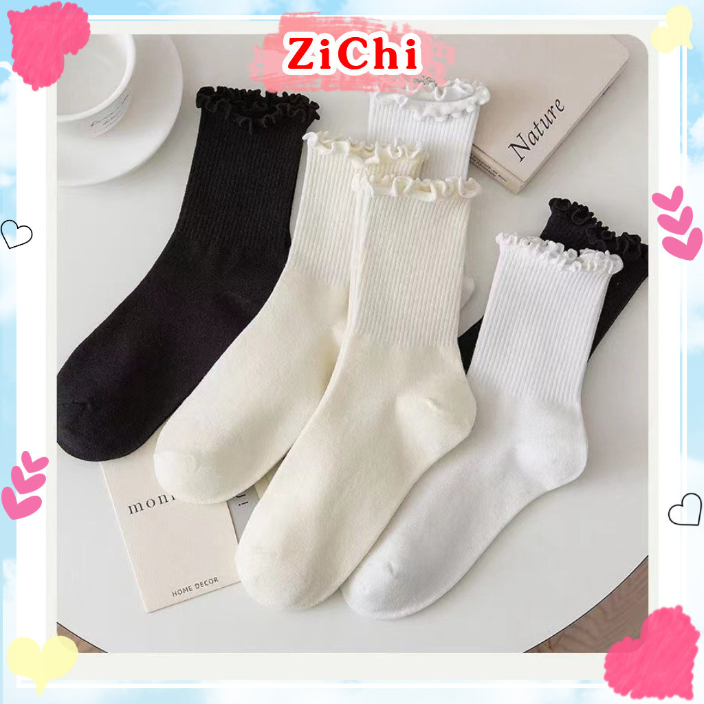Tất Nữ Cổ Cao Hàn Quốc, Vớ Cổ Cao Màu Trơn Chất Len Gân Thời Trang ...