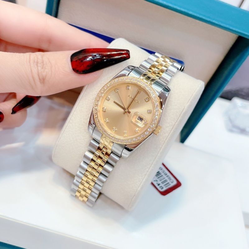 [ Chính Hãng 100%] Đồng Hồ Nữ Amica A059 (059) Mặt vàng Tròn Siz 32mm ...