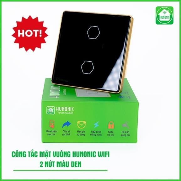 Công Tắc Thông Minh Cao cấp HUNONIC WIFI 2 Hình Vuông Cảm Ứng Viền Vàng ...
