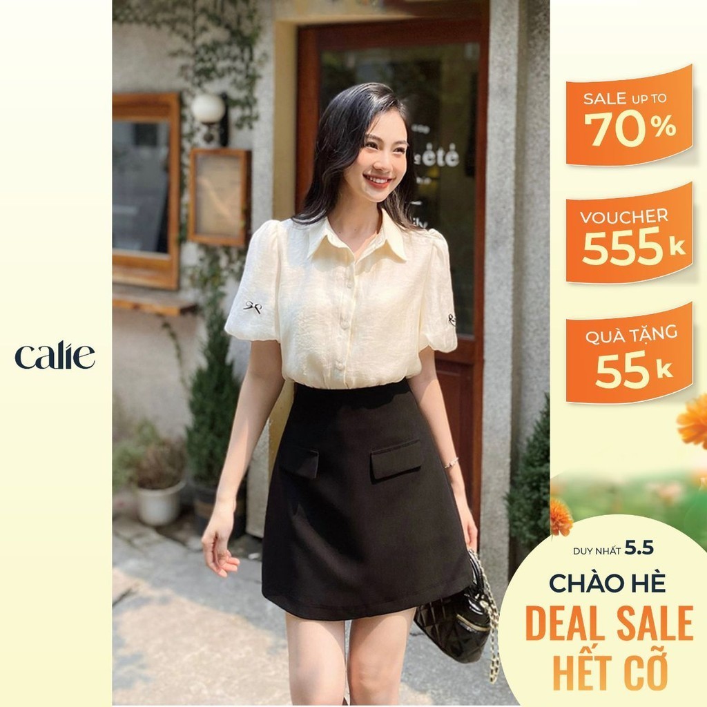 Áo sơ mi nữ cách điệu tay bồng đính nơ nữ tính CALIE AC223 | Shopee ...