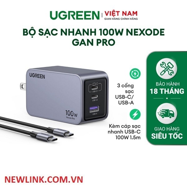 Củ sạc nhanh 3 cổng PD 3.1 GaN Nexode Pro 100W cắm tường Ugreen 25873 cao cấp | Shopee Việt Nam