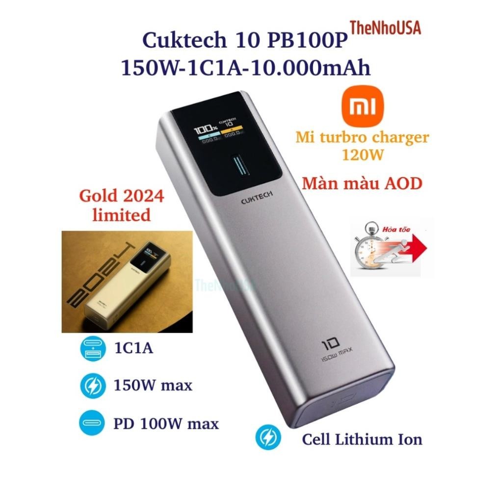 Pin sạc dự phòng 150W ZMI Cuktech 10 PB100P 10000mAh 1C1A PD 100W PPS 5A Mi Turbro charger 120W ...