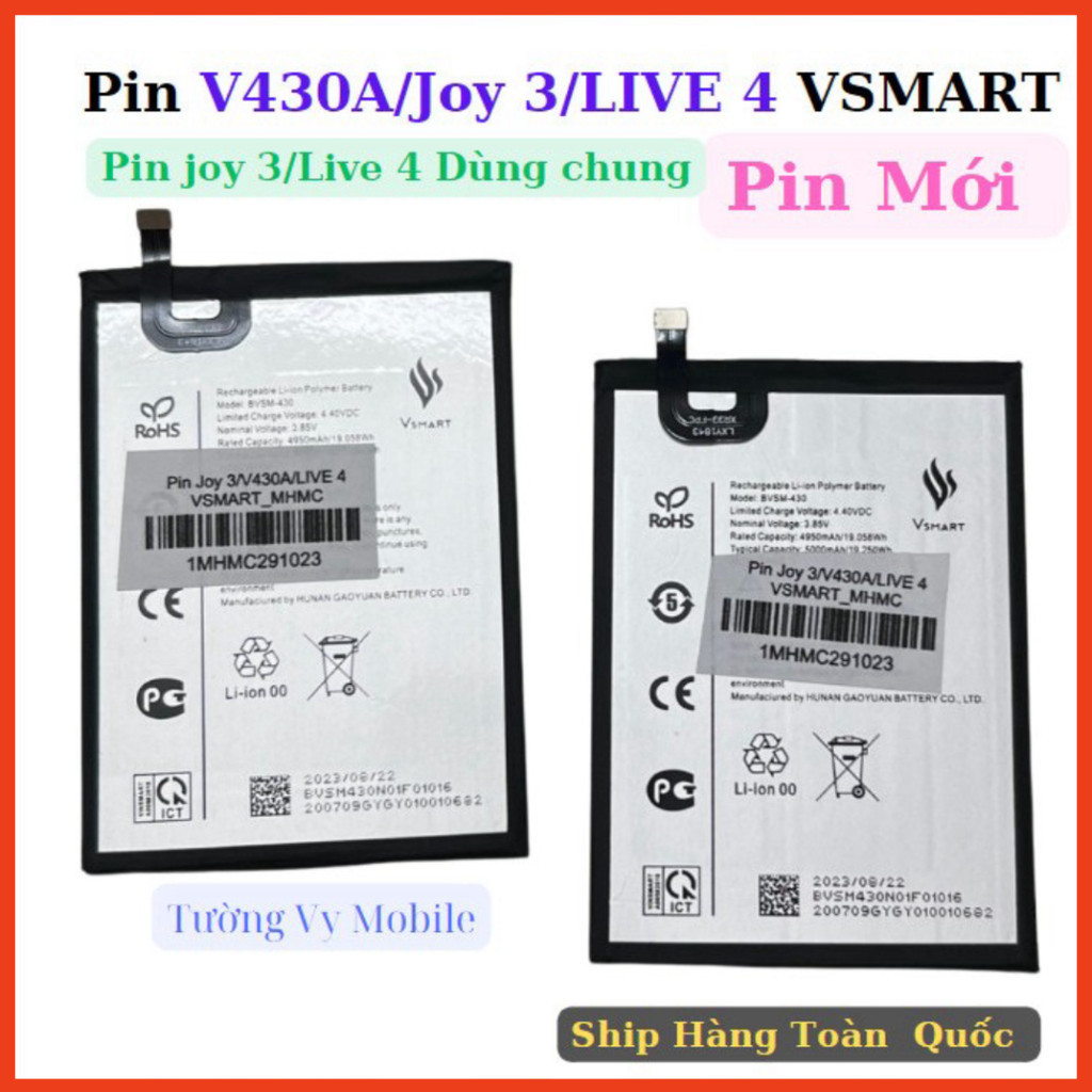 Pin vsmart joy 3,v430A ,live 4 ,mới,dùng để thay thế khi pin hỏng dùng ...