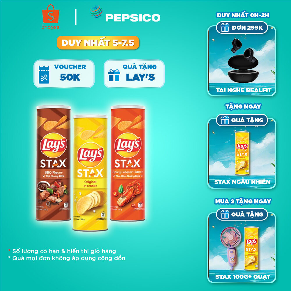 Combo 3 Lay's Stax 150G (Tu Nhien, Thit Nuong BBQ, Tom Hum Nuong Ngu Vi ...