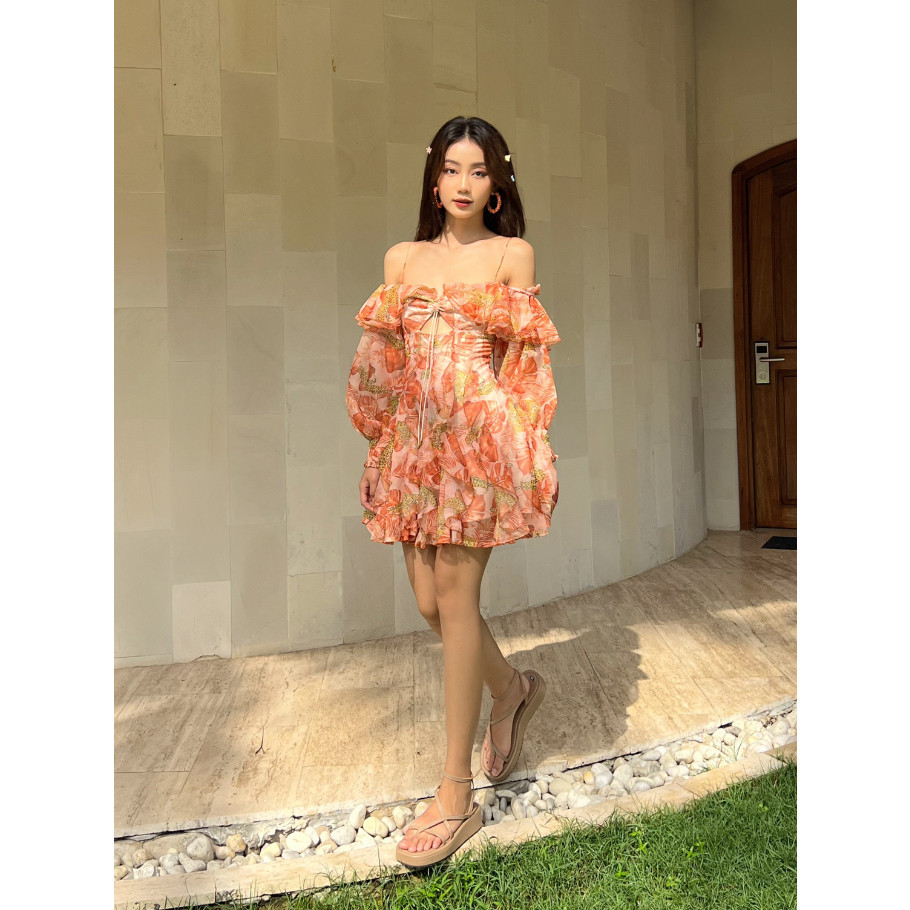 [ Nhập COCO25 giảm thêm 25%] COCO SIN - Đầm Hoa Cam Bèo Nhún Ngực | Shopee Việt Nam