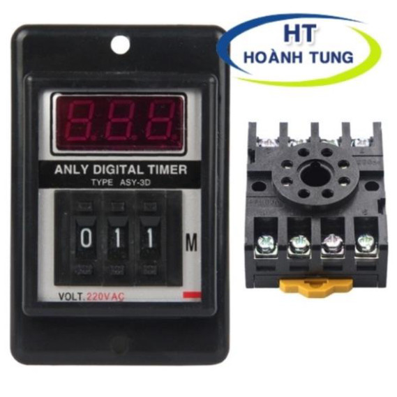 ATS_Timer ASY-3D điện tử, rơ le thời gian có tai 8 chân tròn hiển thị số điện áp 220VAC tặng kèm ...