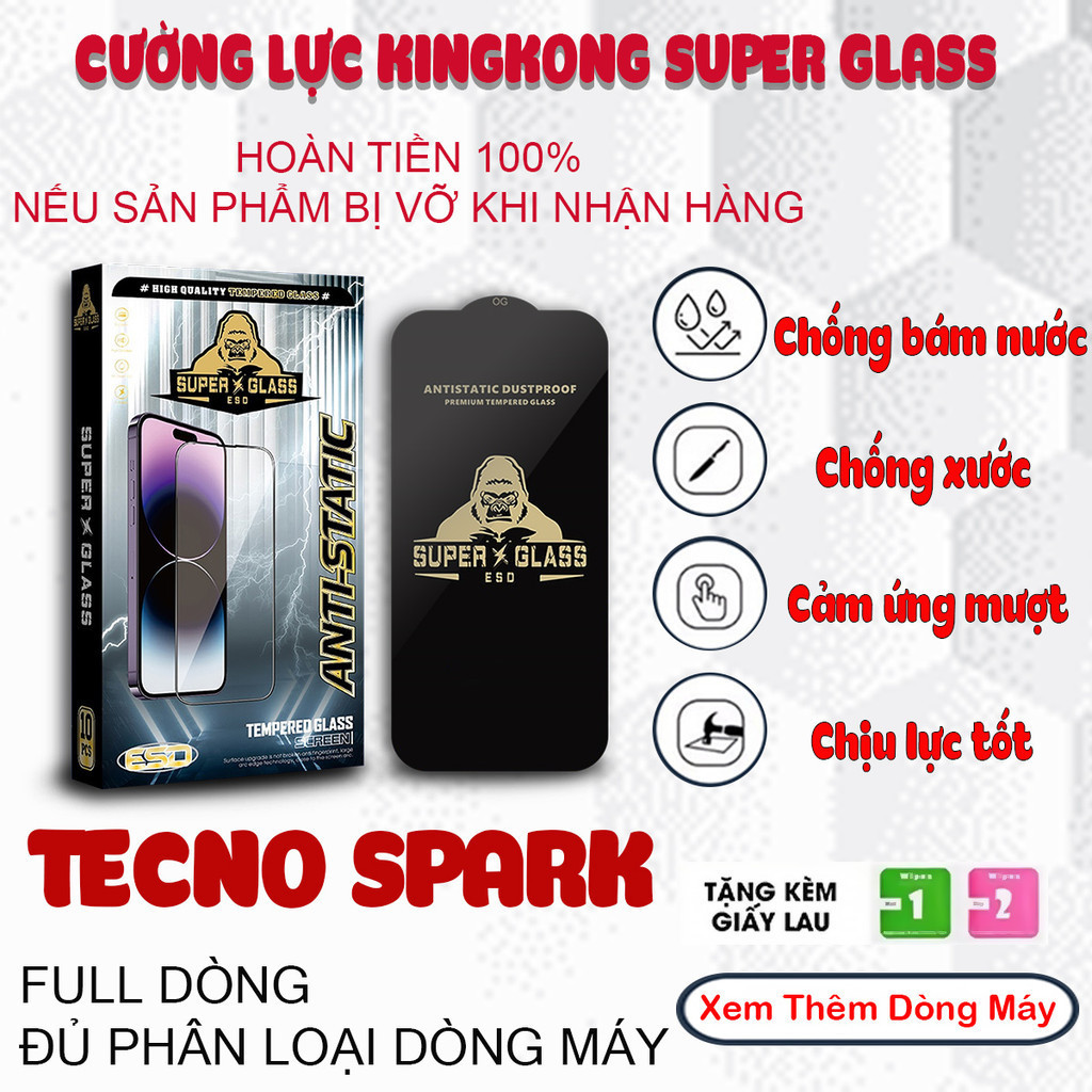 Cường lực Kingkong Tecno Pop 8 , Spark 20 , Spark 10 , Go 2024 ,Camon ...