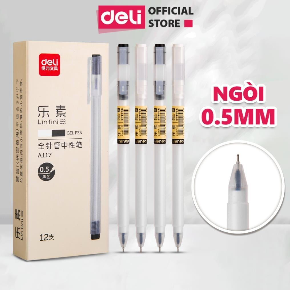 Bút bi nước văn phòng Bút gel Deli mực đen ngòi 0.5mm mực đều nét chữ ...