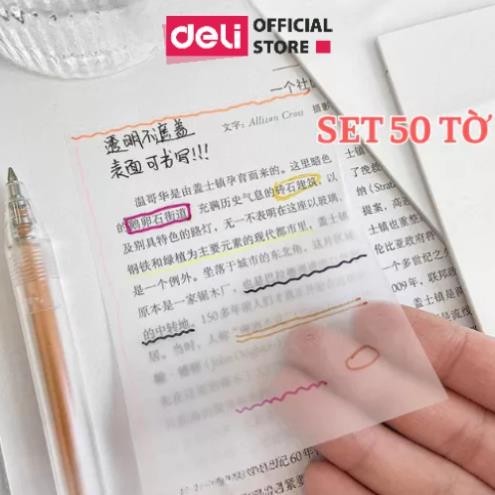 Set 50 giấy note Deli trong suốt có kim tuyến chống nước giấy ghi nhớ ...