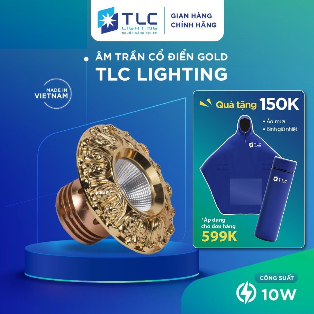 [CHÍNH HÃNG] Đèn LED Âm Trần 10W Cổ Điển Gold Tiết Kiệm Điện Năng TLC ...