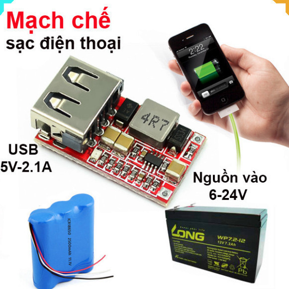 Mạch nguồn giảm áp, hạ áp 6-24VDC xuống 5V - 2.1A USB (max 3A) - chế sạc điện thoại || | Shopee ...