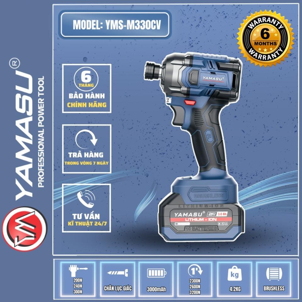 [CHÍNH HÃNG] Máy chuyên vít YAMASU 21V YMS-M330CV lõi đồng động cơ không chổi than cao cấp với ...
