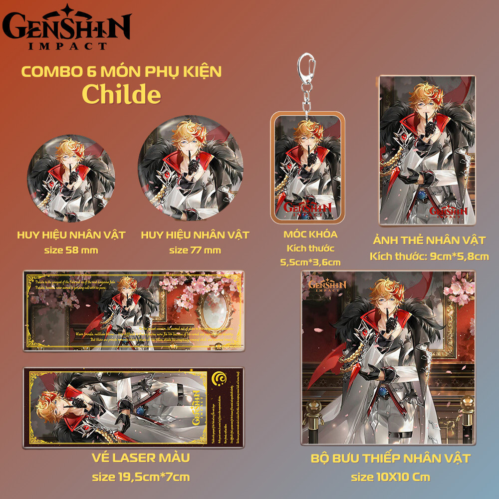 Bộ Combo Phụ Kiện 6 Món Móc Khóa, Bưu Thiếp, Vé Laser, Ảnh Thẻ & Tag Huy Hiệu Genshin Impact ...