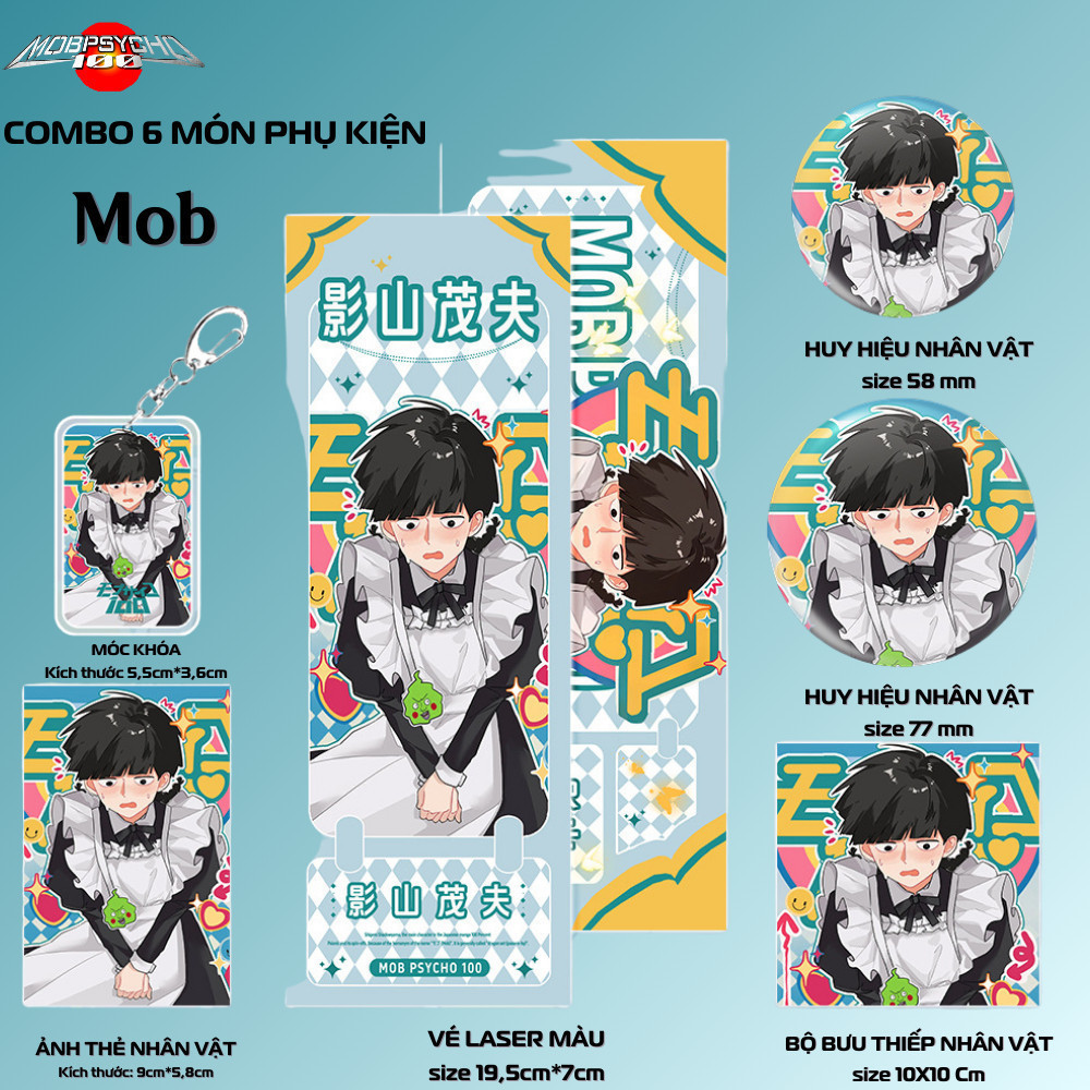 Bộ Combo Phụ Kiện 6 Món Móc Khóa, Bưu Thiếp, Vé Laser, Ảnh Thẻ & Tag Huy Hiệu Mob Psycho 100 ...