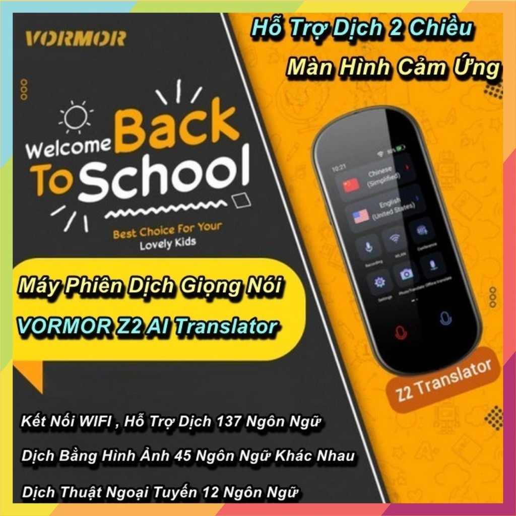 Máy Phiên Dịch Giọng Nói Thông Minh VORMOR Z2 AI Translator Kết Nối WIFI , Hỗ Trợ Dịch 137 Ngôn ...
