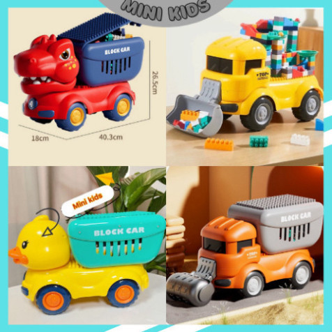 Xe ô tô chở lego nhiều hình, xe khủng long, xe lu xe máy xúc kèm lego ...