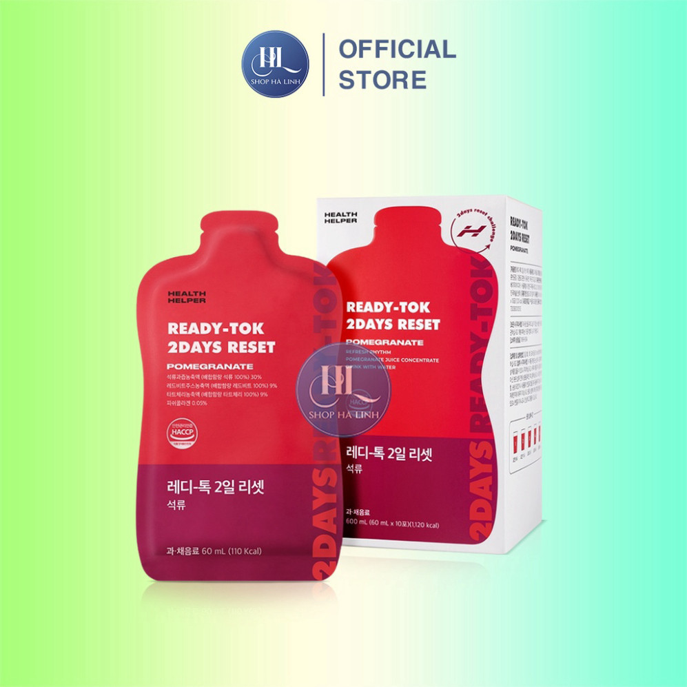 chính hãng Detox thải độc giảm cân Ready Tok 2-Days Health Helper Hàn Quốc (hộp 10 gói/Vị lựu ...