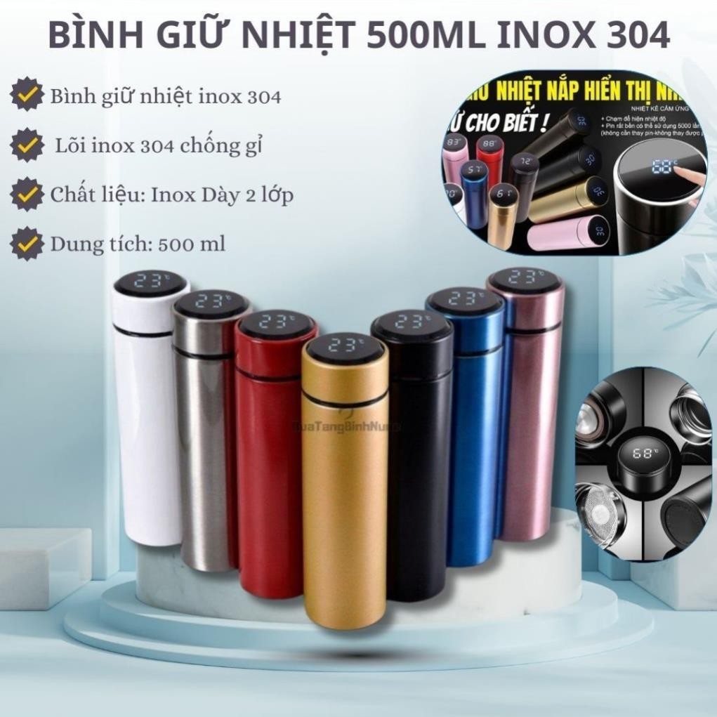 Bình nhiệt 500ml hiển thị nhiệt độ -Bình giữ nhiệt Bình giữ nhiệt 500ml cảm ứng hiển thị nhiệt ...