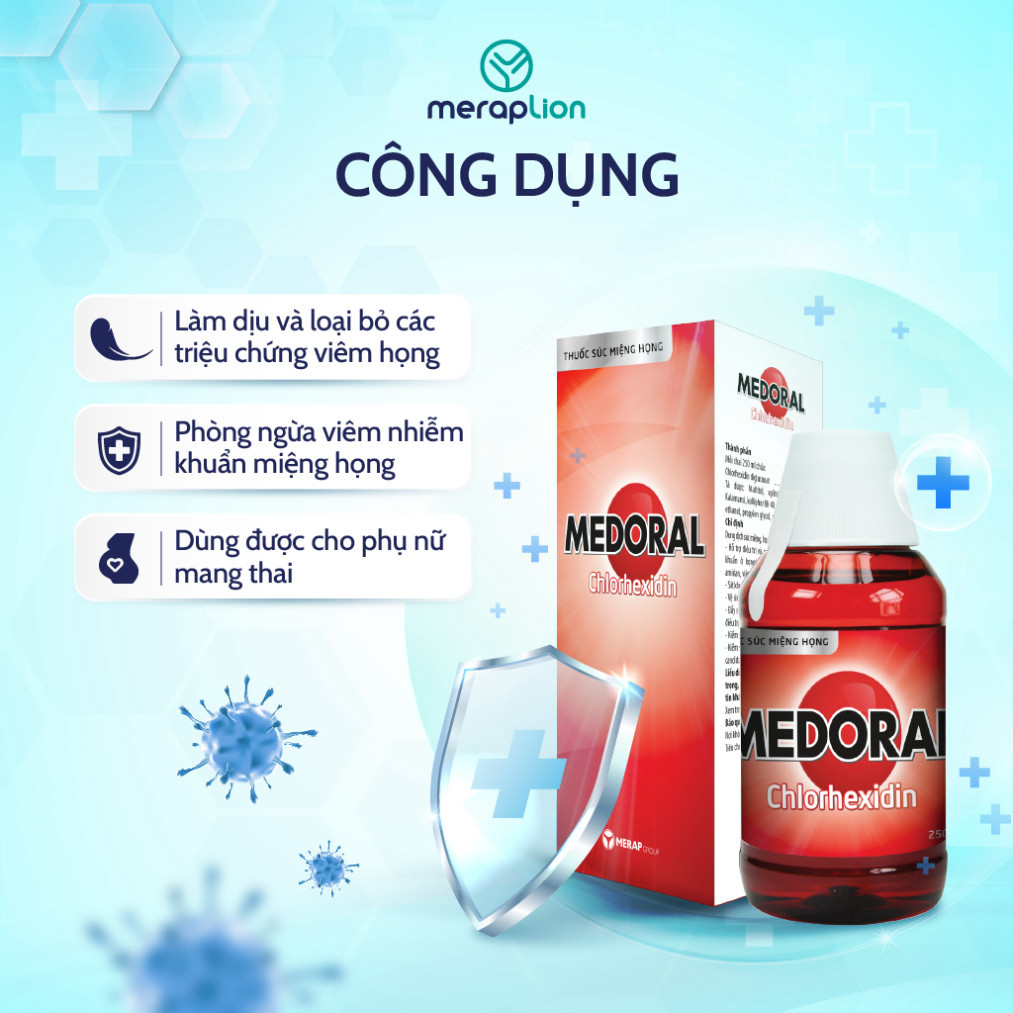 (Chai lớn 250ml) Nước súc miệng họng Medoral Chlorheixdin Merap hỗ trợ ...