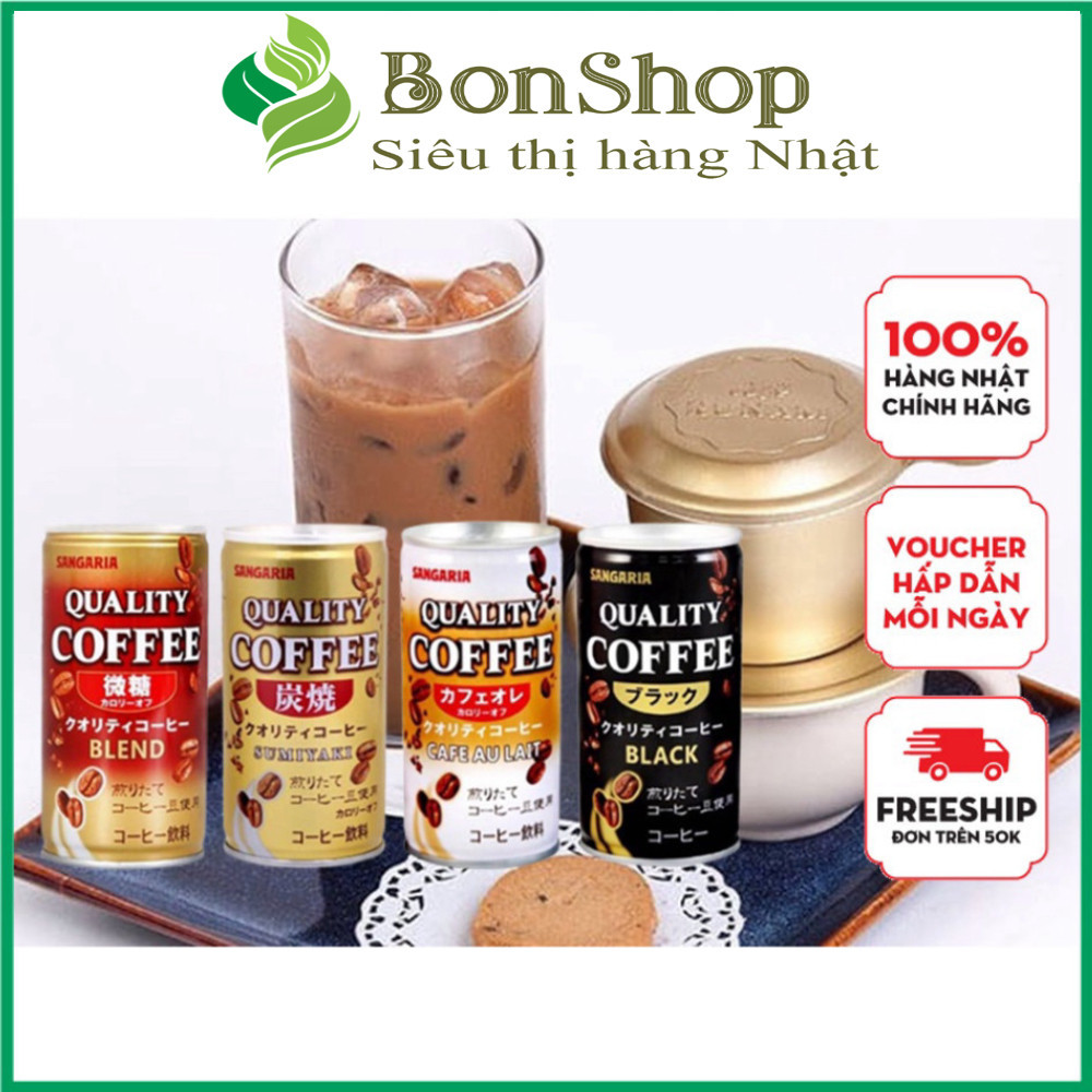 Cà phê đen, cafe sữa Sangaria Quality Coffee lon 185g Nhật Bản | Shopee ...