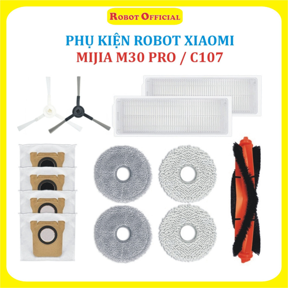 Phụ kiện Robot hút bụi Xiaomi Mijia M30 Pro – C107 , Lọc hepa , Khăn, Giẻ lau, Chổi giữa, Cuộn ...
