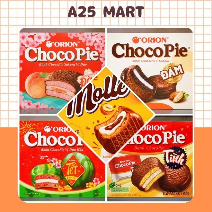 Bánh Chocopie Dưa Hấu/ Đào Sakura/ Cacao/ Molle/ Nguyên Bản Orion Hộp ...