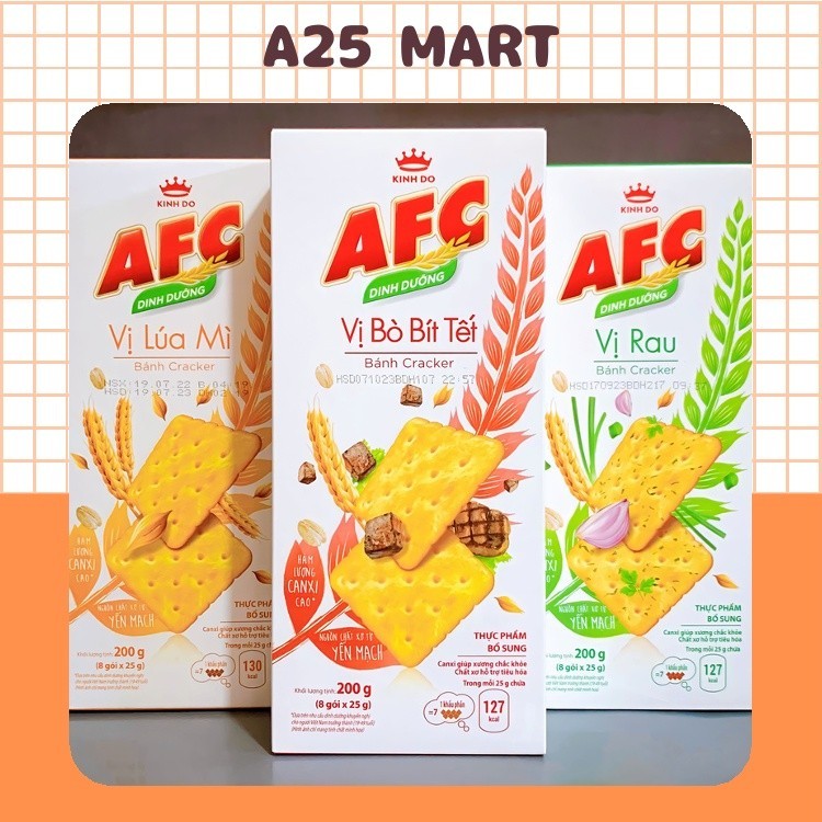 Bánh Quy AFC Mặn Vị Rau/ Lúa Mì/ Bò Bít Tết Hộp 193,8g (8 Gói x 21,5g ...