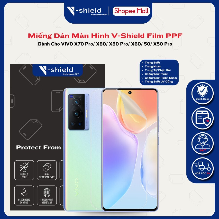 Miếng Dán Màn Hình V-Shield Film Ppf Dành Cho Vivo X70 Pro/ X80/ X80 Pro/ X60/ 50/ X50 Pro ...