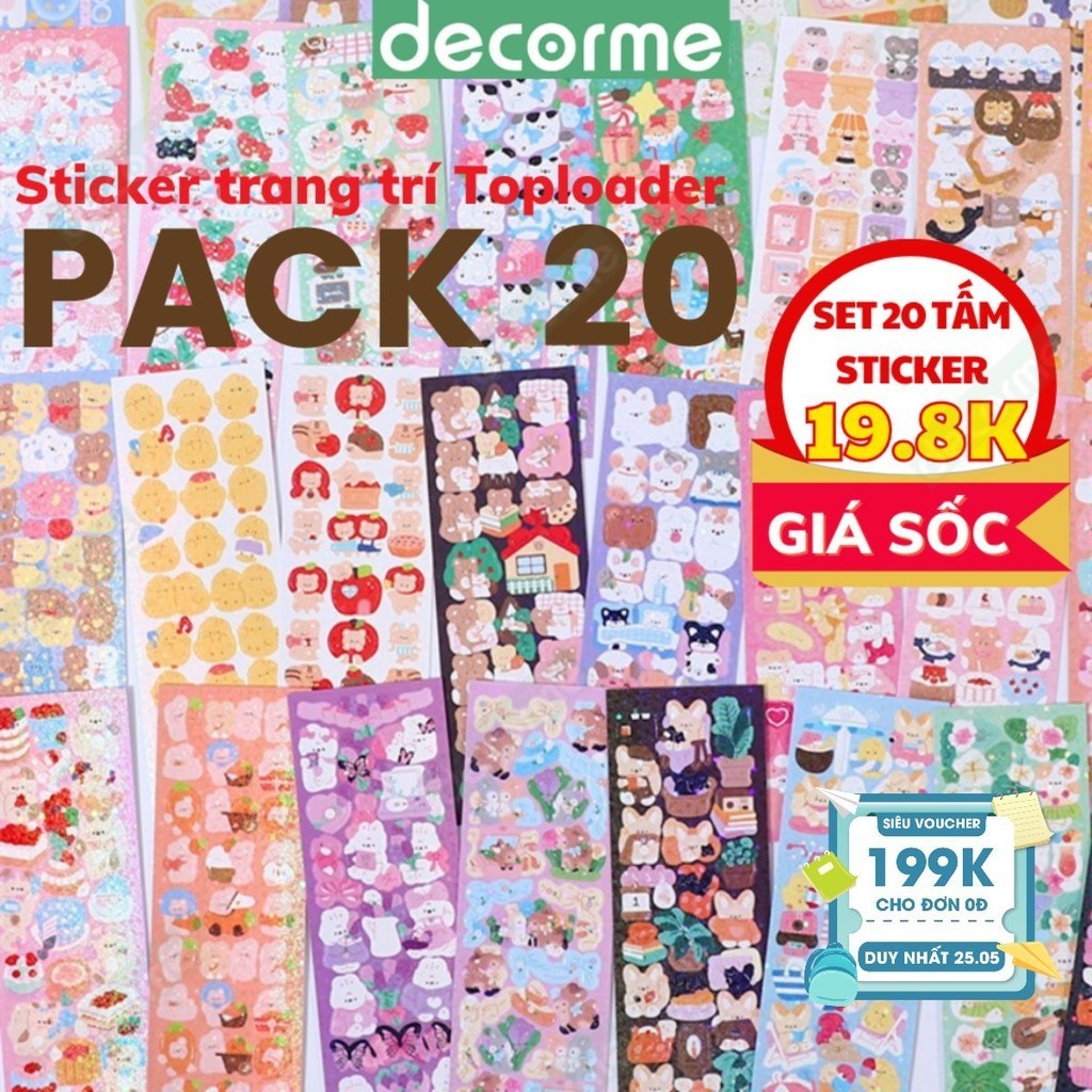 Sticker trang trí toploader Decorme set 6 12 20 tấm sticker dài nhiều ...