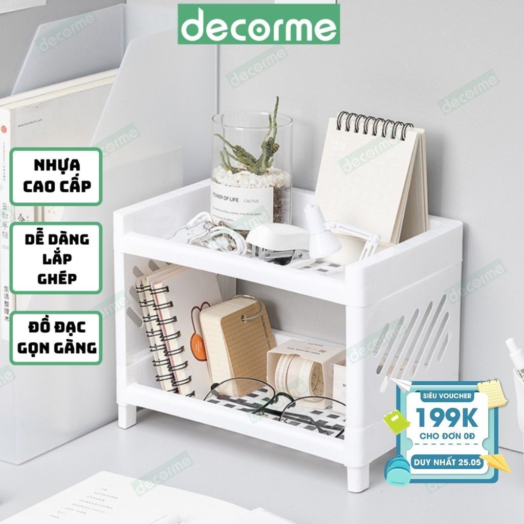 Kệ mini để bàn DecorMe kệ nhựa 2 tầng vuông kệ decor bàn học Hàn Quốc ...