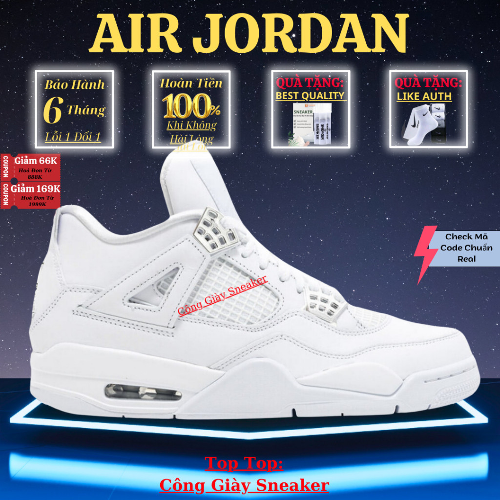Giày Sneaker _Jordan 4 Retro Pure Money Trắng.Giày _JD4 Full Trắng Bản ...