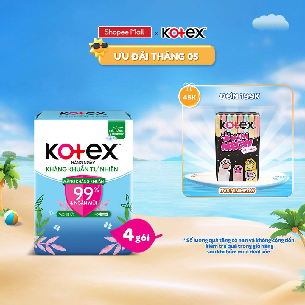 Combo 4 gói băng vệ sinh Kotex hằng ngày kháng khuẩn không cánh (40M/gói) | Shopee Việt Nam