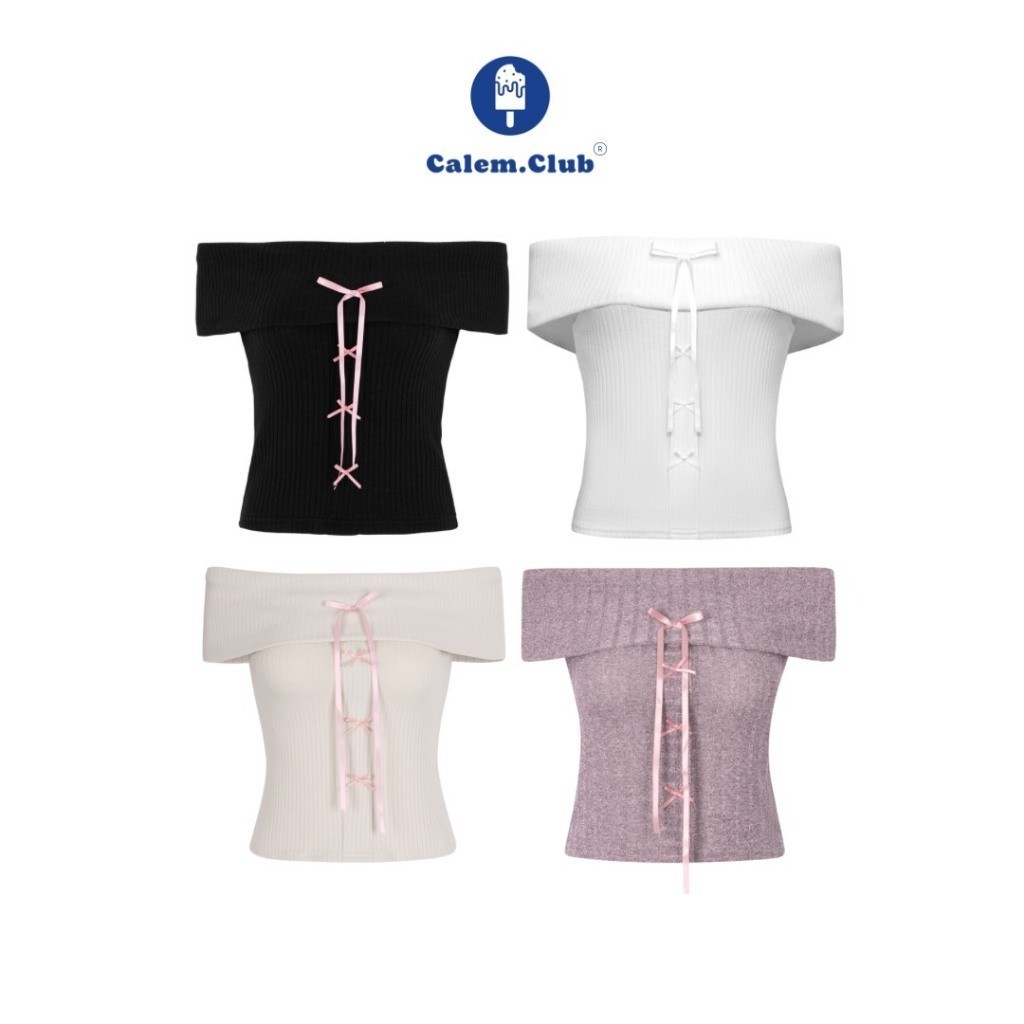 Calem Club Áo nữ len tăm Trễ Vai đính nơ form ôm body tôn dáng sgenz ...
