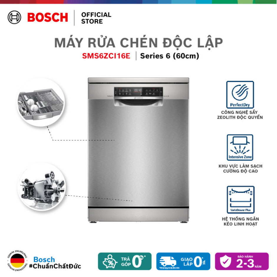 Máy Rửa Chén Độc Lập 14 Bộ Bosch SMS6ZCI16E-Series 6 (60cm)- Hàng chính ...