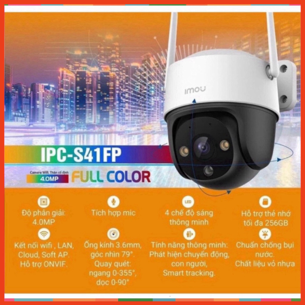 Camera IMOU IP Wifi ngoài trời xoay S42FP 4MP 2K có màu ban đêm chính ...