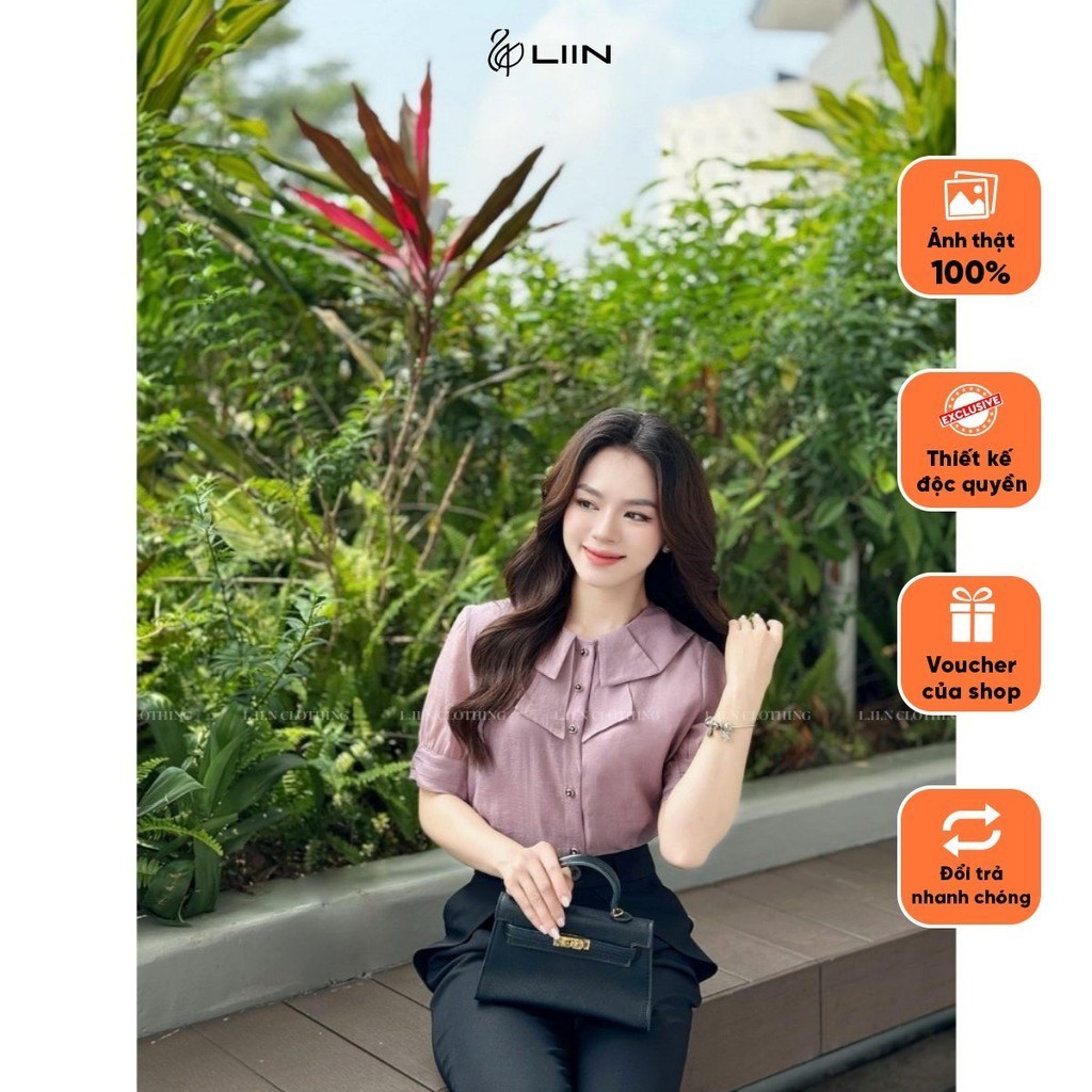 Áo Kiểu Nữ Chất Liệu Crep Tím Thoáng Mát Cách Điệu Cổ Tay Xếp Nếp Tay Bồng Dễ Mặc Liin Clothing ...