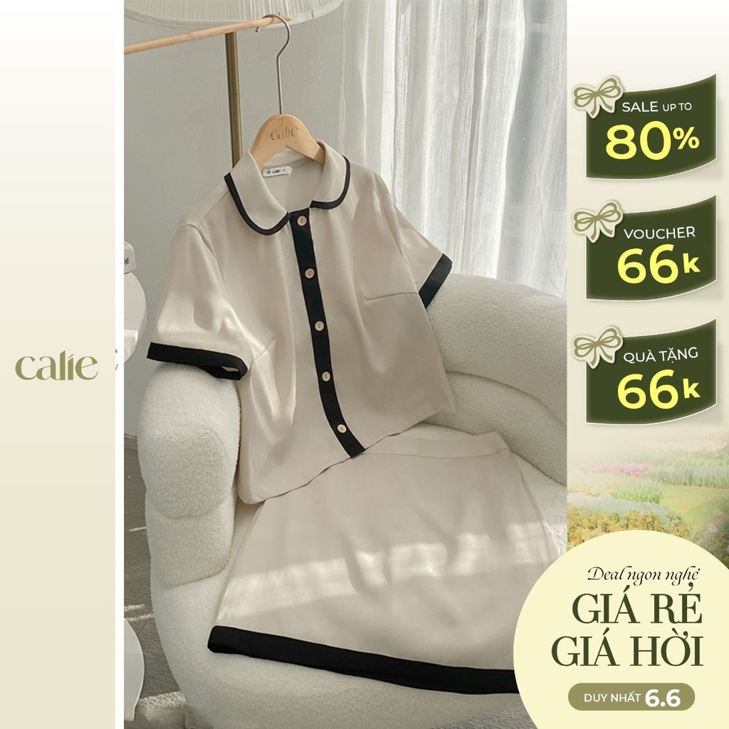 Set áo croptop nữ cổ sen phối chân váy chữ A CALIE AC273 CA079 | Shopee ...