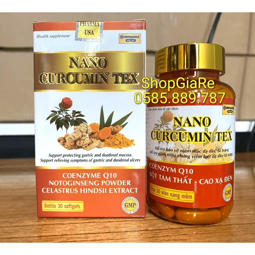Nano Curcumin Tex 30 Viên hỗ trợ điêu tri viêm loét dạ dày, tá tràng, trào ngược dạ dày thực ...