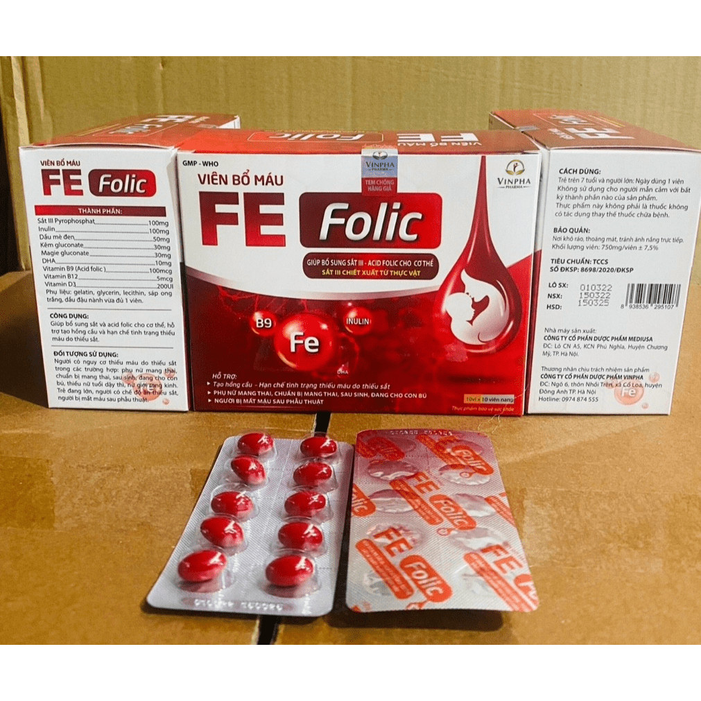 Viên bổ máu Fe Folic bổ sung sắt và acid folic, giảm thiếu máu do thiếu sắt, hỗ trợ quá trình ...