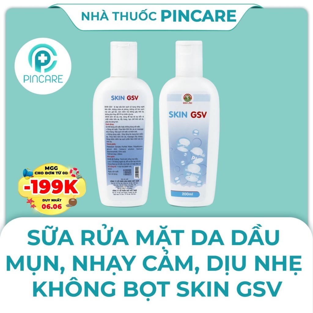 Sữa rửa mặt Skin GSV 200ml dành cho da dầu mụn, nhạy cảm - Hàng chính ...