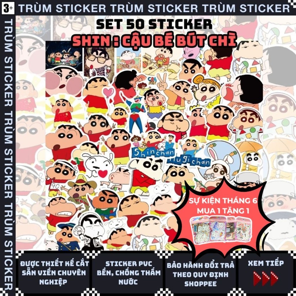 Set 50 Sticker, Hình Dán Shin Cậu bé bút chì hoạt hình anime,movie ...