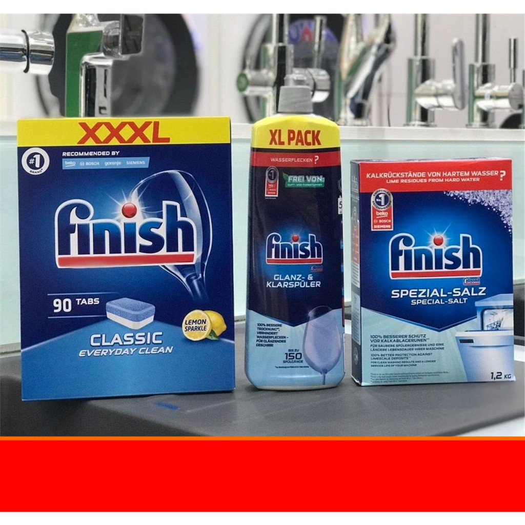 Combo Viên rửa bát Finish Classic 90 viên + 750ml Nước làm bóng bát ...